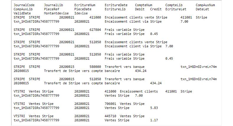 Comptabilisation des flux issus de Stripe