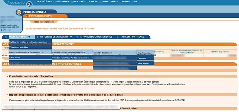 Comment consulter l'avis d'acompte et d'imposition et payer la CFE