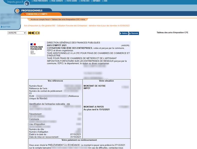 Comment consulter l'avis d'acompte et d'imposition et payer la CFE