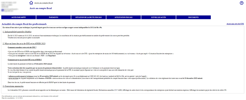 Comment consulter l'avis d'acompte et d'imposition et payer la CFE