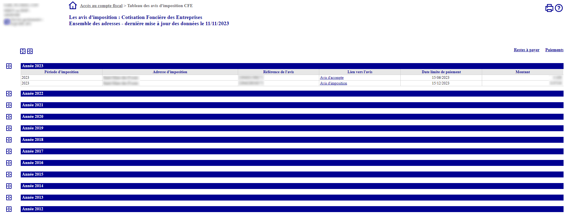 Comment consulter l'avis d'acompte et d'imposition et payer la CFE