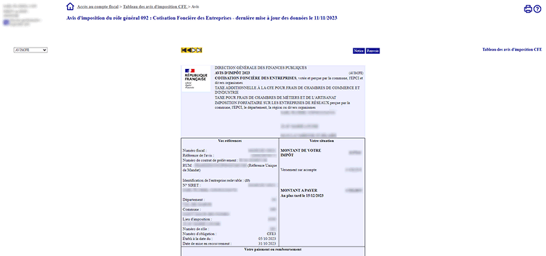 Comment consulter l'avis d'acompte et d'imposition et payer la CFE