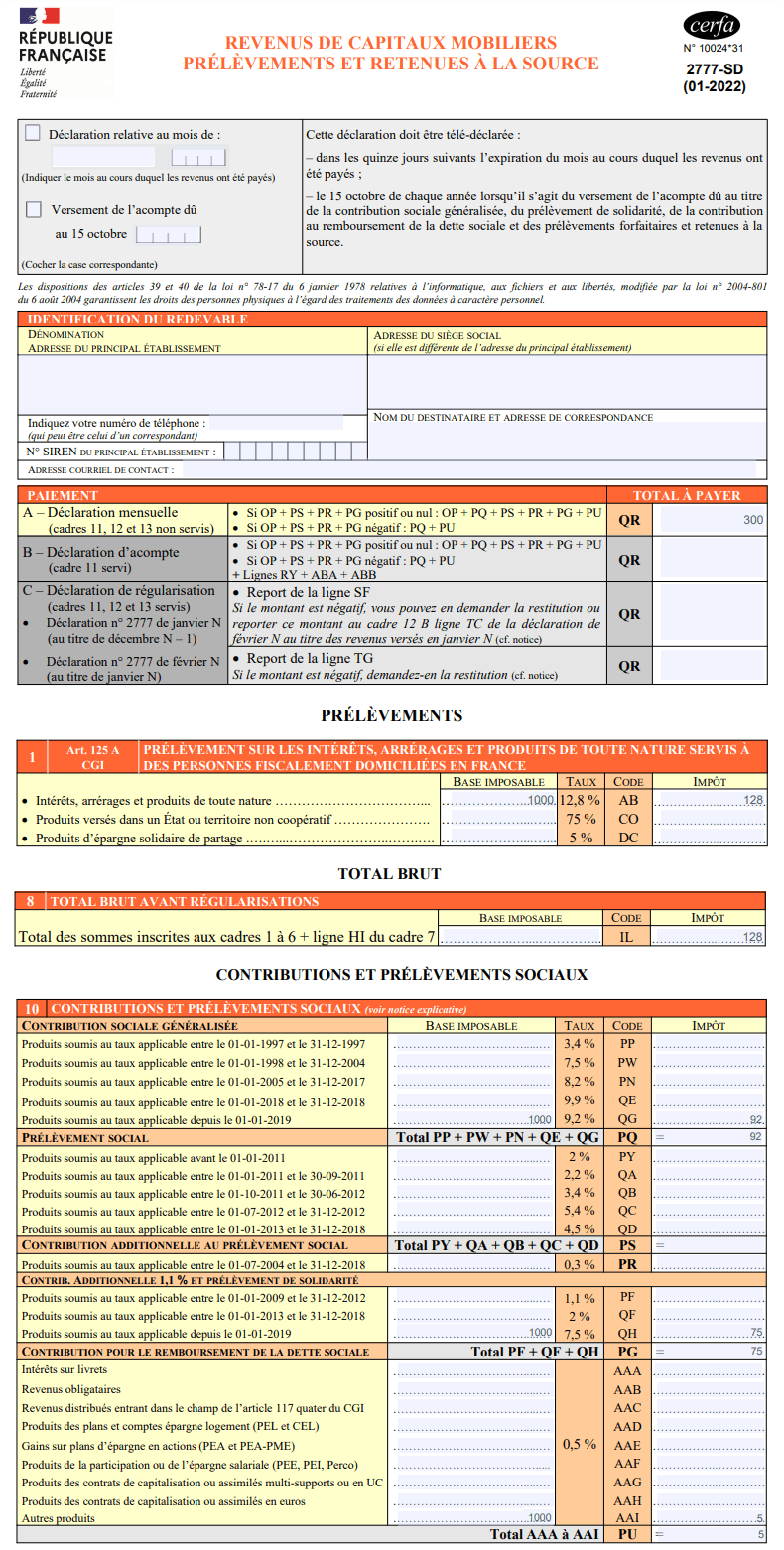 Déclaration 2777 et comptes courants d'associés