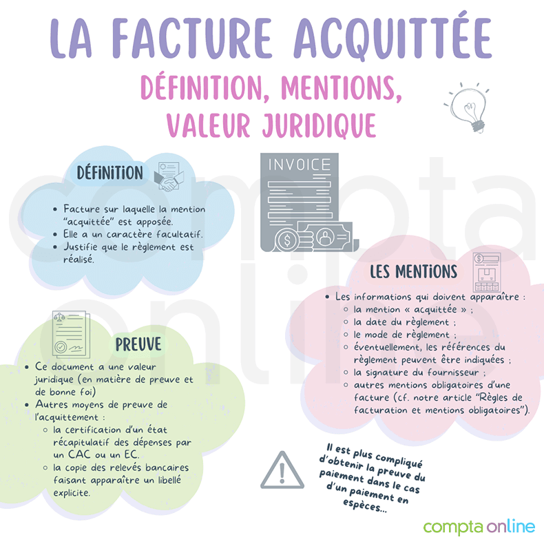 Facture acquittée : valeur juridique, mentions obligatoires